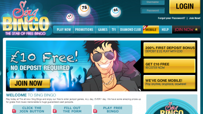 Sing Bingo | Claim £10 Free No Deposit at Singbingo.com