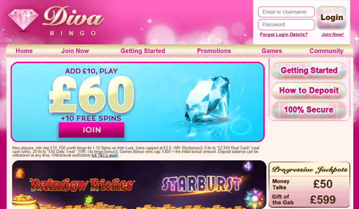 Diva Bingo | You Have £50 Bingo Tickets + 10 Spins Here!