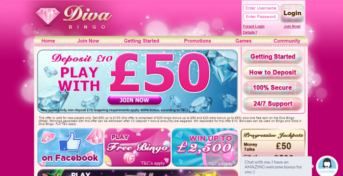 Diva Bingo Review | You Have £40 Bonus Cash Here!