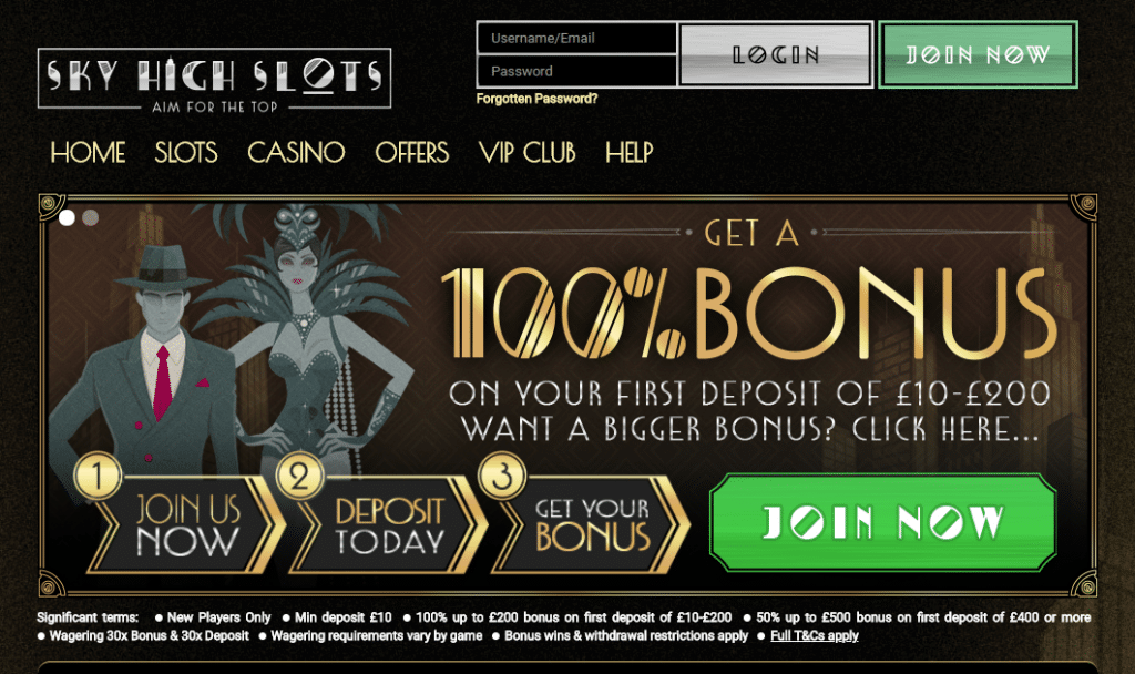 Sky High Slots | Get Your 100% Match Bonus Worth £200!